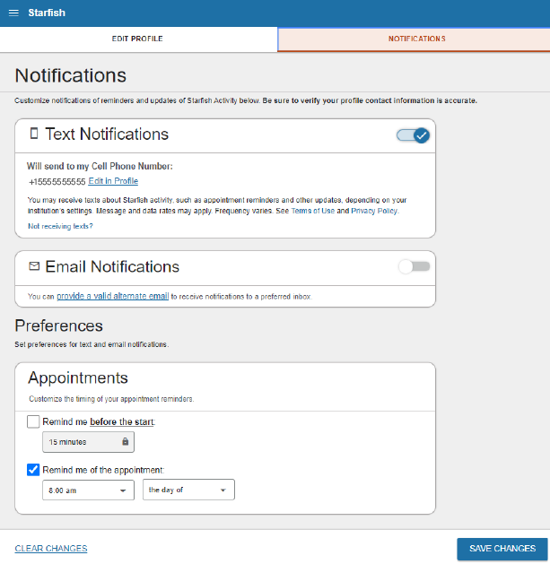 Configuring Your Profile | Starfish for Students | RIT